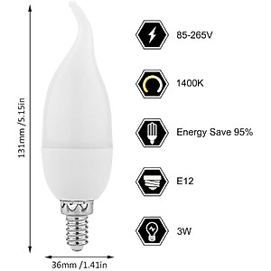 Lpraer 6 Pack E12 LED Flame Effect Light Bulbs 3 Modes Flickering Flame Tip Candelabra Light Bulbs Warm White Chandelier Bulbs for Easter Halloween