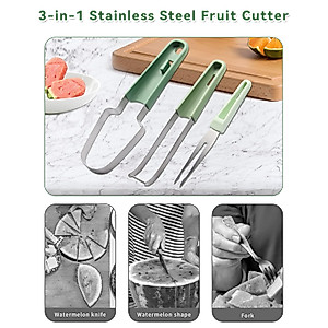 Stainless Steel 3-in-1 Watermelon Cutter Slicer Tool Portable Watermelon Popsicle Cutter Multifunctional Handheld Fruit Fork Quickly Cutting Tool Slicer Set for Home Camping Kitchen Gadgets（1PCS）