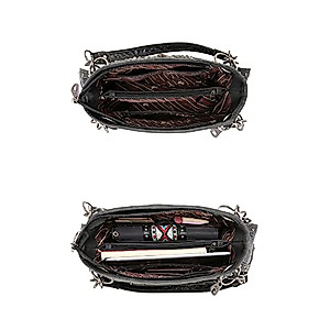 Montana West Vegan Leather Satchel Bags for Women Floral Embroidered Western Shoulder Bag with Wallet Set MW1076G-8085BK+W