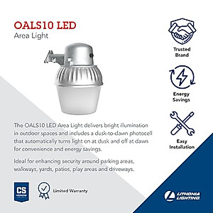 Lithonia Lighting OALS10 Outdoor LED Area Light with Photocell Dusk-to-Dawn, Gray