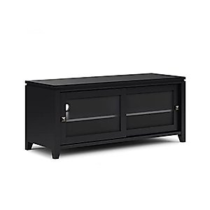 SIMPLIHOME Cosmopolitan SOLID WOOD 48 Inch Wide Contemporary TV Media Stand in Black for TVs up to 55 Inch, For the Living Room and Entertainment Center