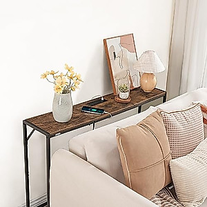 MAHANCRIS Console Table, Narrow Sofa Table, 43.5” Entrance Table, Metal Frame, Behind Couch Table, Simple Style, for Living Room, Hallway, Entryway, Foyer, Rustic Brown and Black CTHR112E01