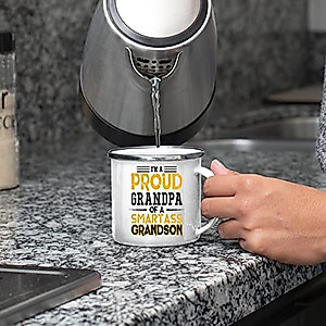 Fathers Day Gift for Proud Grandpa of Witty Smart Grandson 12oz Enamel Silver Mug