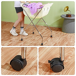 Mifoci Rolling Laundry Basket with Wheels, Foldable Rolling Laundry Cart Collapsible Hamper with Handle, Tubular Metal Frame and Removable Bag, White Bag Included, 24.4 x 19.7 x 34 Inches