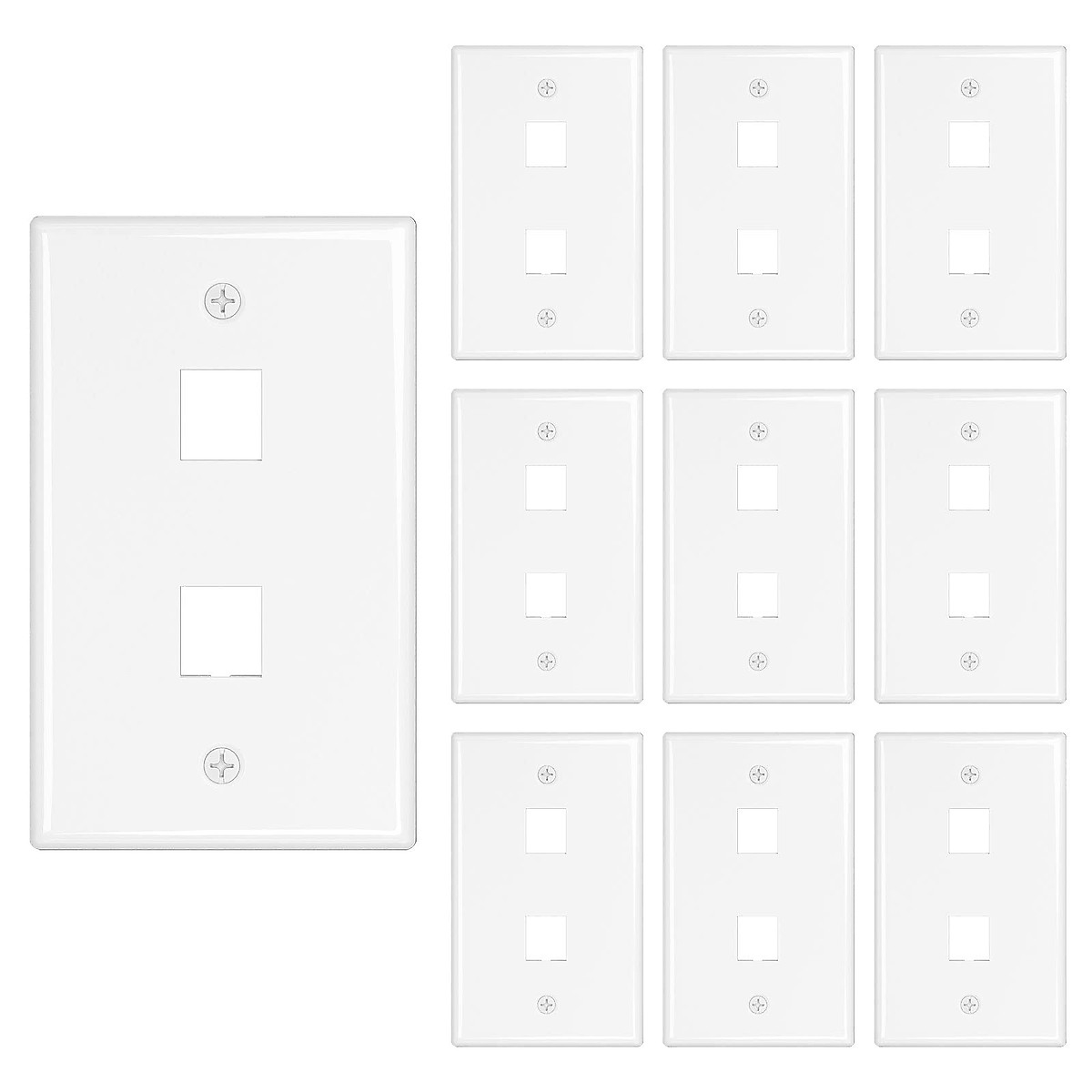 Iwillink 2-Port Keystone Wall Plate 10-Pack, Low Profile Ethernet Wall Plates for Keystone Jack, White