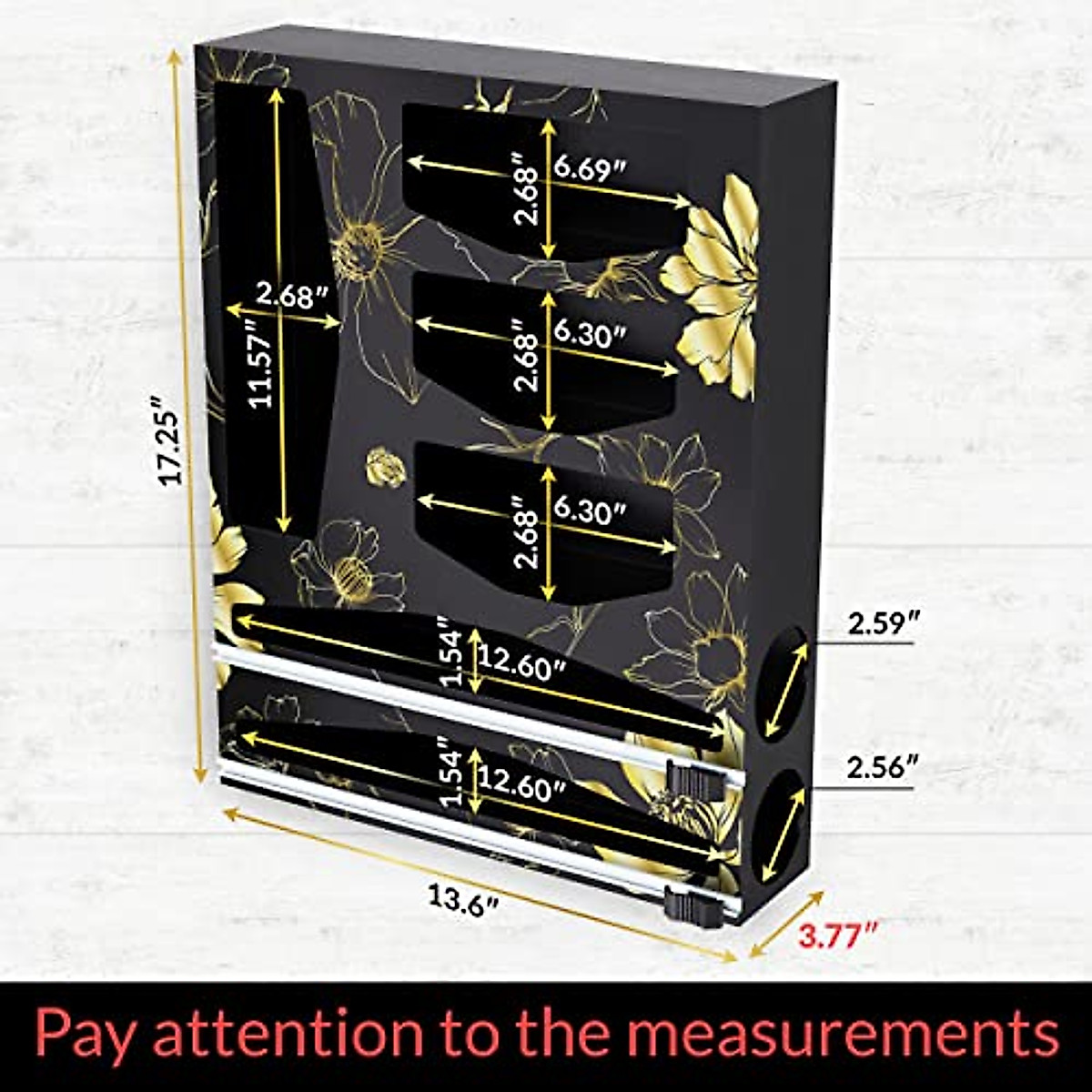 Elba Ziplock Bag Organizer Black Unique Design - 6 in 1 Bamboo Plastic Bags Drawer Organizer, Kitchen Plastic Bags Ziplock & Aluminum Foil Dispenser, Ziplock Bag Organizer Storage with Wrap Dispenser