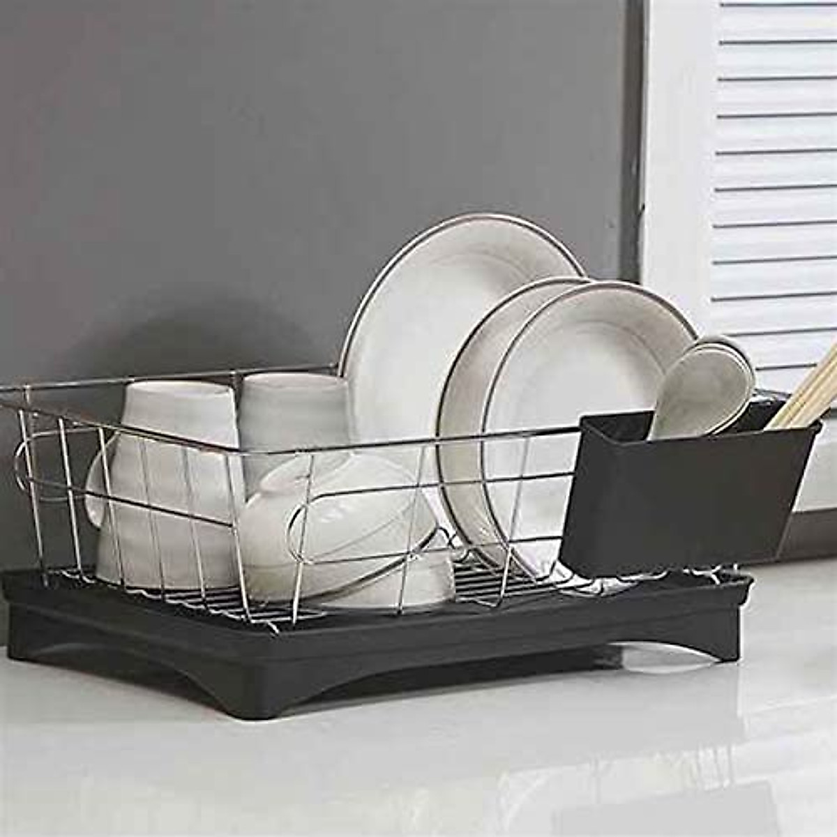JUNXIAN Dish Rack Kitchen Countertop Utensil Organizer Storage Kitchen Dishware Storage Stand Household Dish Drying Rack Dish Containers(A)