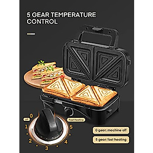 FOHERE Waffle Maker 3 in 1 Sandwich Maker 1200W Panini Press With Removable Plates and 5-gear Temperature Control, Non-stick Coating Easy to Clean,Indicator Lights, Silver/Black