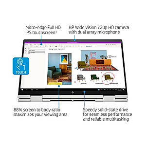 HP 2022 Envy x360 2-in-1 15.6" FHD Touchscreen Laptop, Intel Core i5-1135G7, 32GB RAM, 1TB PCIe SSD, Backlit Keyboard, Iris Xe Graphics, HD Webcam, Win 11 Pro, Silver, 32GB Snow Bell USB Card