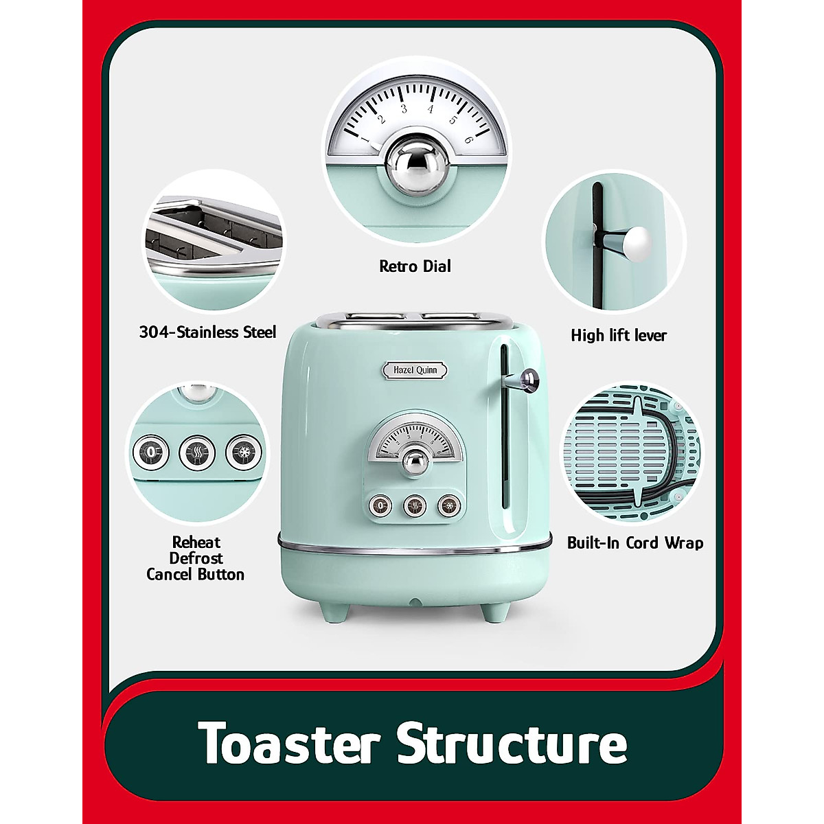 Hazel Quinn 1.7L Electric Kettle and 2-Slice Retro Toaster Set