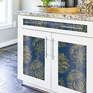 RoomMates RMK11909WP Navy and Gold Batik Jacobean Peel and Stick Wallpaper