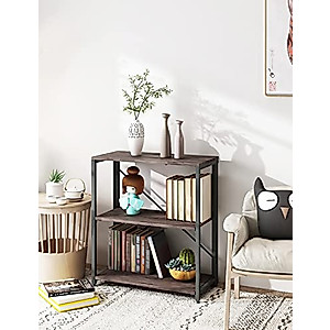 Bookshelf,3-Tier Folding Bookcase,Industrial Book Shelf,Rustic Wood Storage Shelves,Tall Bookshelf,Shelves For Bedroom,Office,Kitchen,Living Room,Study Room,No Assembly Folding Bookshelf,Black