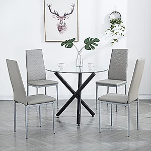paonne Round Dining Table Set for 4, Glass Round Kitchen Table and Chairs for 4, 5-Pieces Table with Chair Set