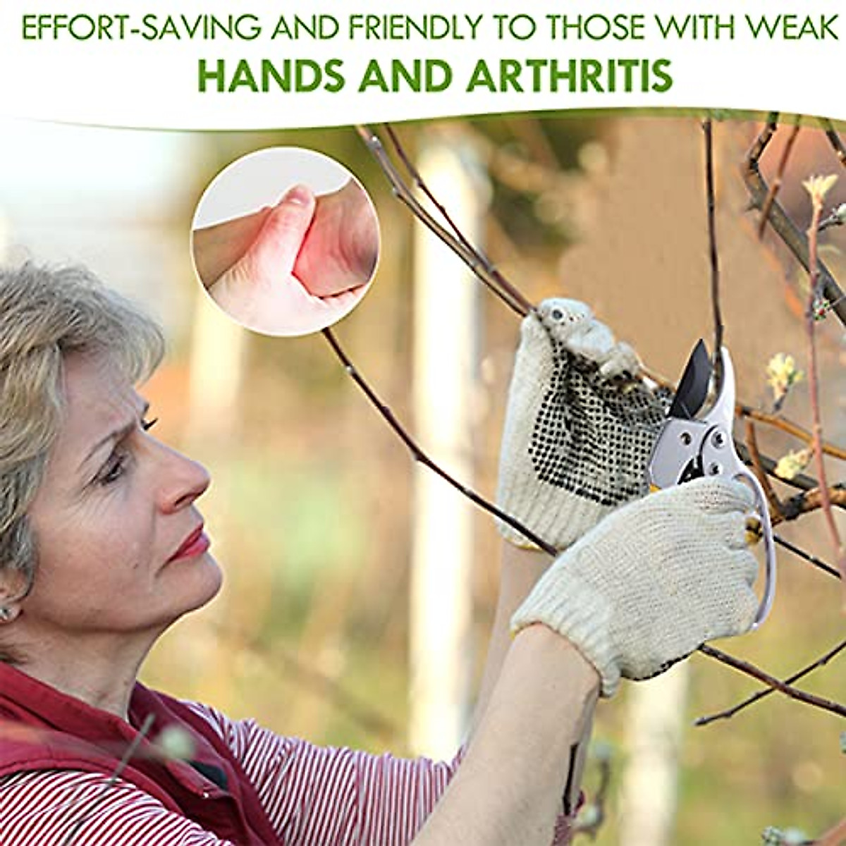 MEPEREZ Garden clippers, Ratchet pruning shears for gardening, Work 3 times easier, Hand pruners, Cutting rose, floral, tree, live plants, Sharp, Durable trimming scissors, Arthritis weak hand snips