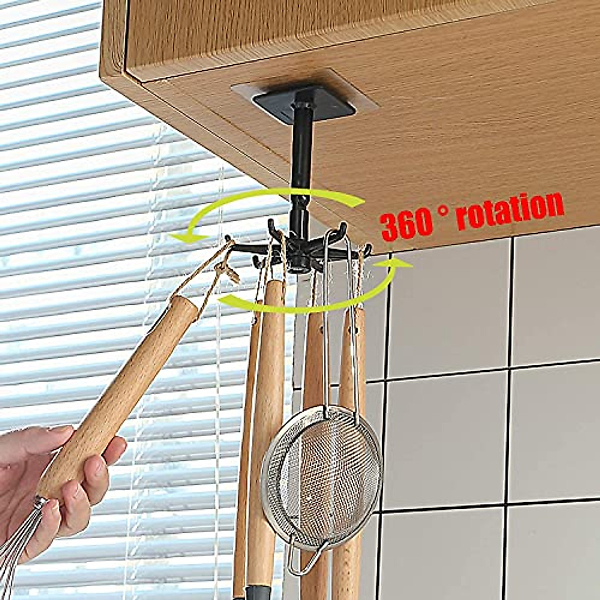 4pcs 360° Rotating Folding Self Adhesive Hooks with 180° Vertical Flip Claws for Bathroom Kitchen Office Towel (2 Black + 2 White)