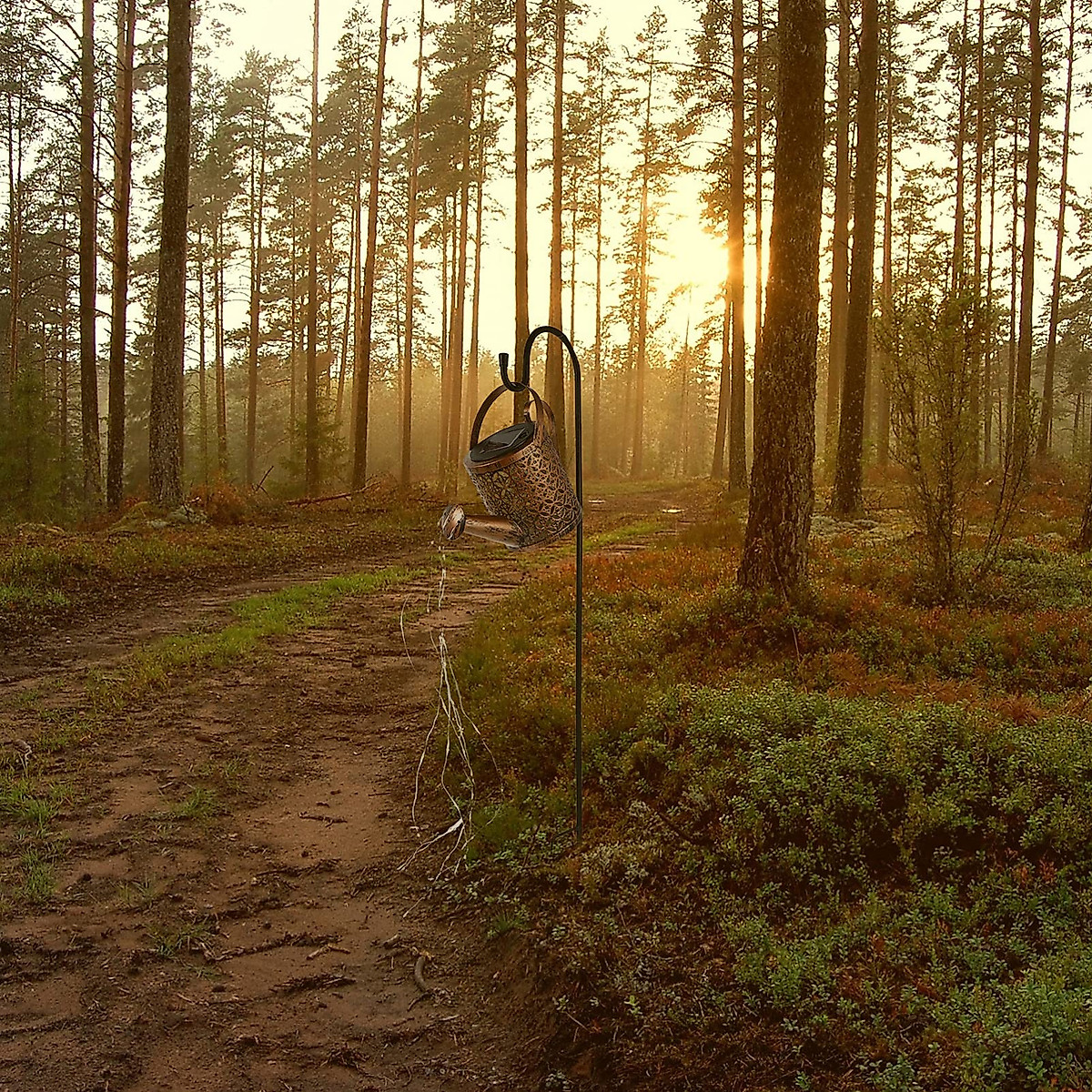 OSALADI Solar Watering Can Lights Outdoor Firefly Bunch Lights Waterfall Fairy Lights Garden Art Lamp with Stake for Home Garden Yard Lawn