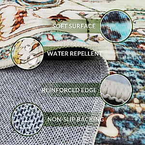 4x6 Small Boho Area Rug & Carpet for Bedroom, Entryway, and Living Room – Soft, Machine Washable Fabric with Non-Slip TPR Backing and Sturdy Sewn Edges