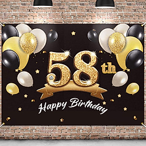 PAKBOOM Happy 58th Birthday Banner Backdrop - 58 Birthday Party Decorations Supplies for Men - Black Gold 4 x 6ft