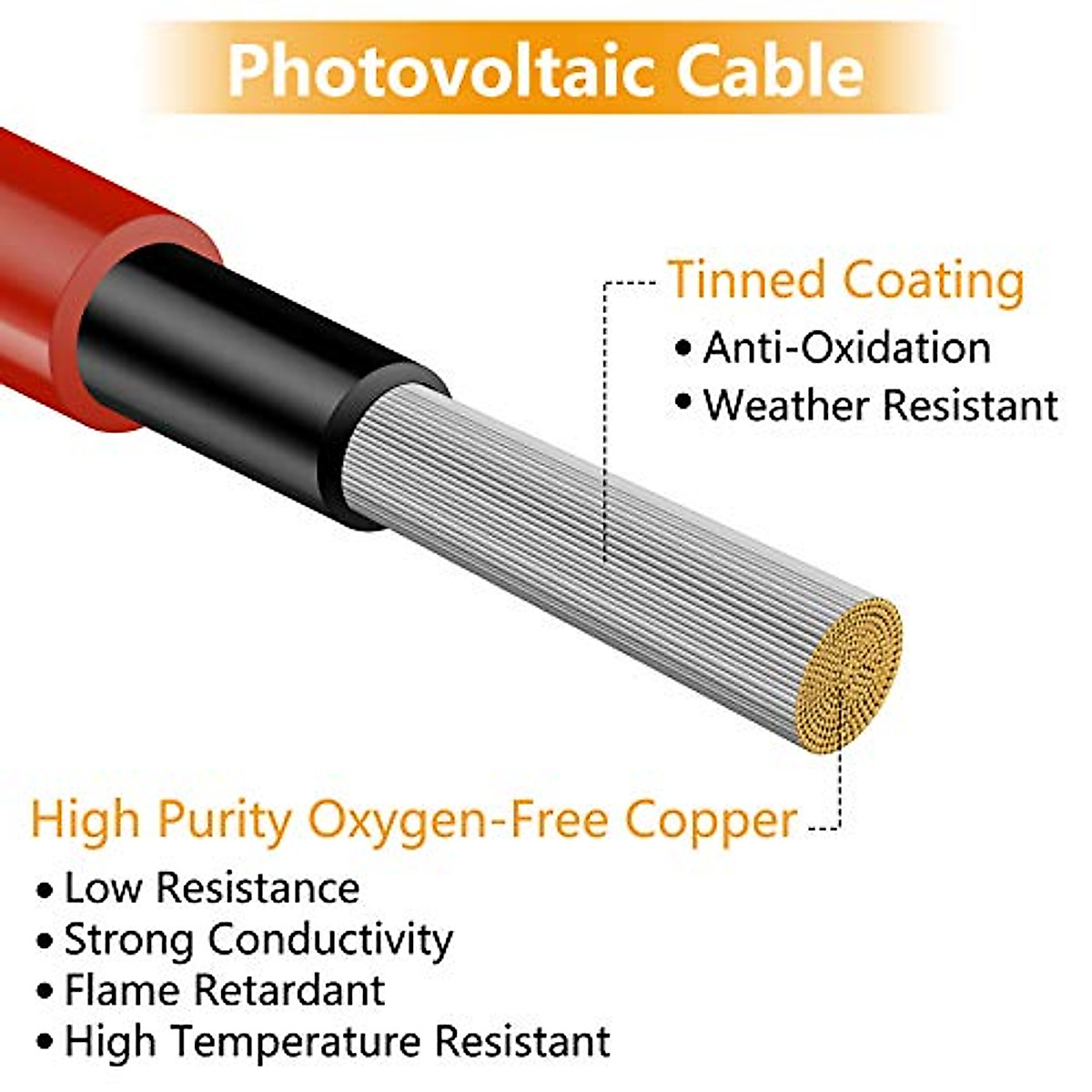 PHITUODA 10FT Black + Red 10AWG(6mm²) Solar Panel Extension Cable Wire, Solar Adaptor Cable with Female and Male Connector - Set of 2