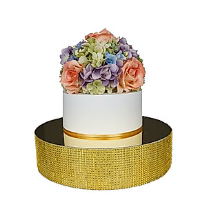 BLISS & DANE Bling Wedding Cake Stand (12 inch Round, Gold), Mirror Top, Rhinestones I Wedding Centerpiece I Table Decor I Cupcake Stand I Dessert Riser I Wedding Favors I Party Tray