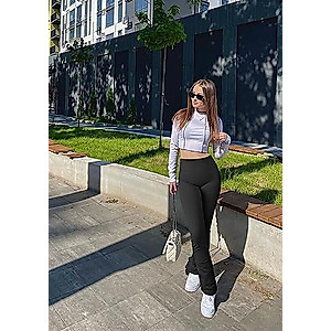 OQQ Women's 2 Piece Yoga Pants Ribbed Seamless Workout High Waist Athletic Straight Leg Leggings Black Darkbrown