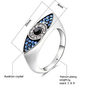 ERLUER Women's Evil eye Rings CZ Crystals Rose Gold Platinum Plated Wedding Jewelry Finger Ring For Women (Platinum Plated, 7)