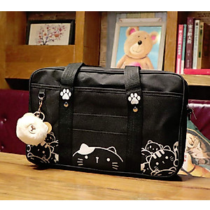 GK-O Japanese JK Uniform Bag Cute Cat Kawaii Lolita Handbag Messenger Shoulder Bags (Black)