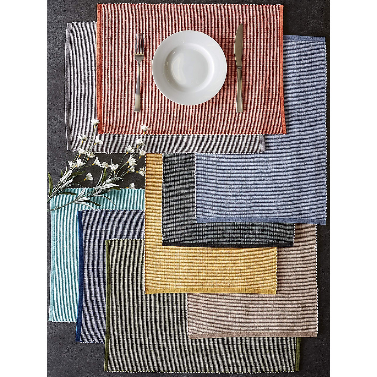 DII Two-Toned Collection Tabletop, Placemat Set, Sage, 6 Piece