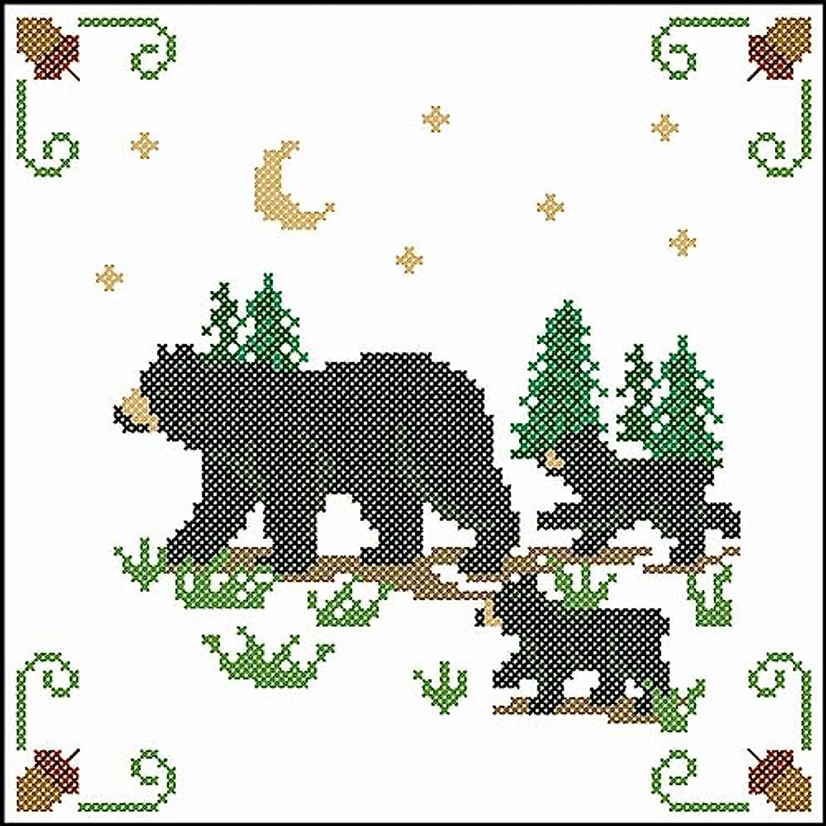 Herrschners Black Bear Quilt Blocks Stamped Cross-Stitch