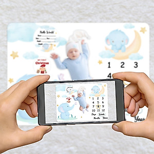 Elephant Baby Milestone Blanket Monthly Year Growth Baby Elephant Photo Blanket Nursery Decor Super Soft Flannel Baby Swaddling Blanket for New Mom Baby Shower Newborn