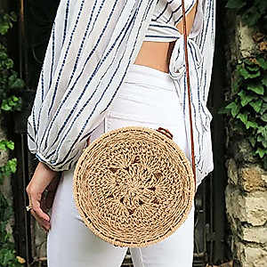 YXCXGO Straw Bag Women Shoulder Bags Summer Woven Rattan Bag Beach Purse Straw Crossbody Bag (Round)