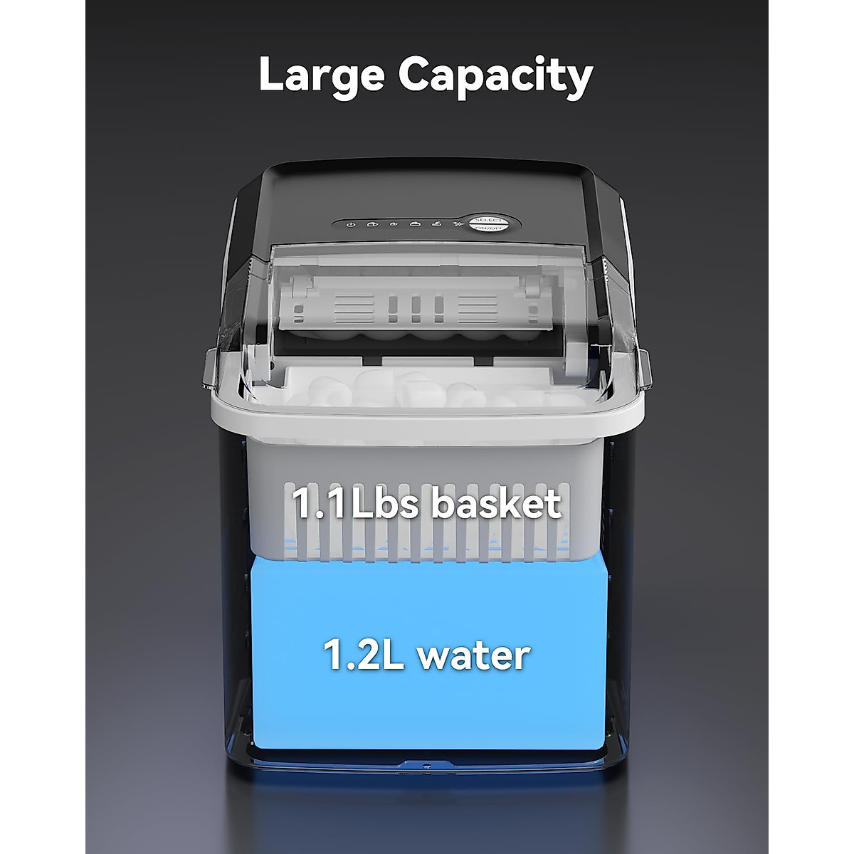 CROWNFUL Ice Maker Machine for Countertop, 9 Bullet Ice Cubes S/L Ready in 7 Minutes, 26lbs/24H, Auto self-Cleaning, Portable Small Ice Maker with Scoop and Basket, Silver