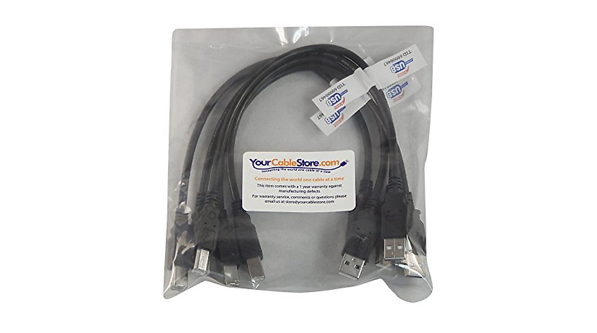 5 Pack 1 Foot USB 2.0 Printer/Scanner Cables - Black