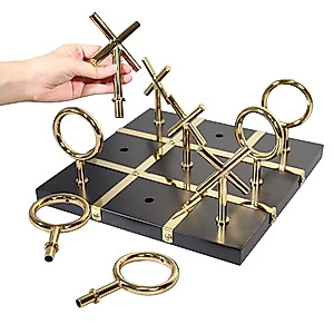 Deluxe Edition Tic Tac Toe Board Game for Family Night, Unique, Living Room Office Decor, Handmade with Wood and Steel