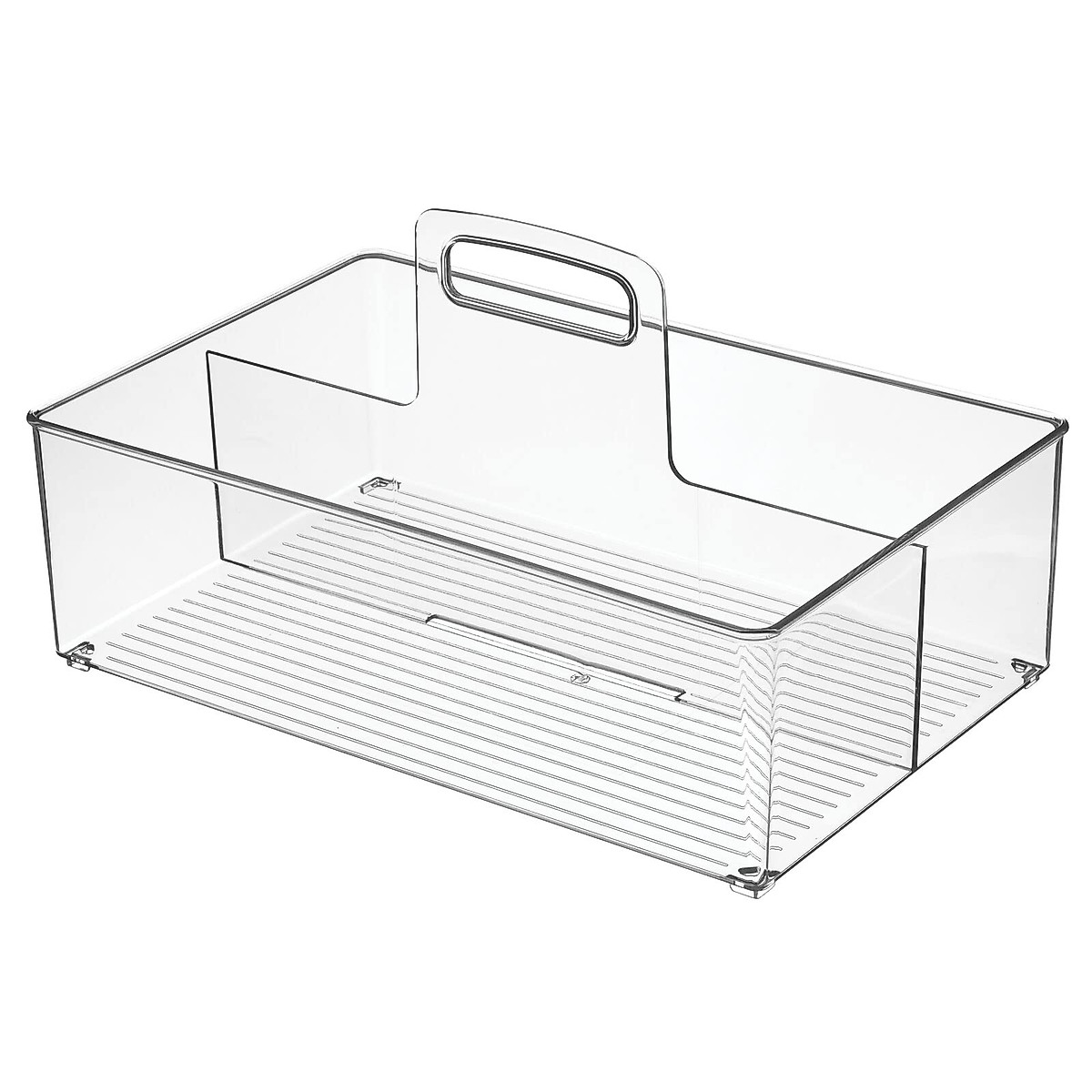 mDesign Large Plastic Divided Portable Storage Organizer Caddy Tote Basket Bin with Handle for Kitchen, Pantry, Countertop, Cabinet, Cupboard - Ligne Collection - Clear