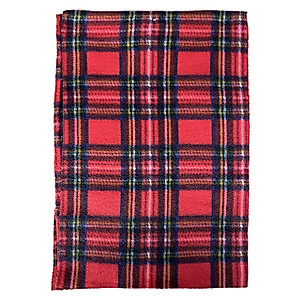 Yacht & Smith Warm Fleece Knit Winter Neck Scarfs and Bulk, Unisex Black, Plaid Stripe Design (12 PACK FLEECE PLAID)