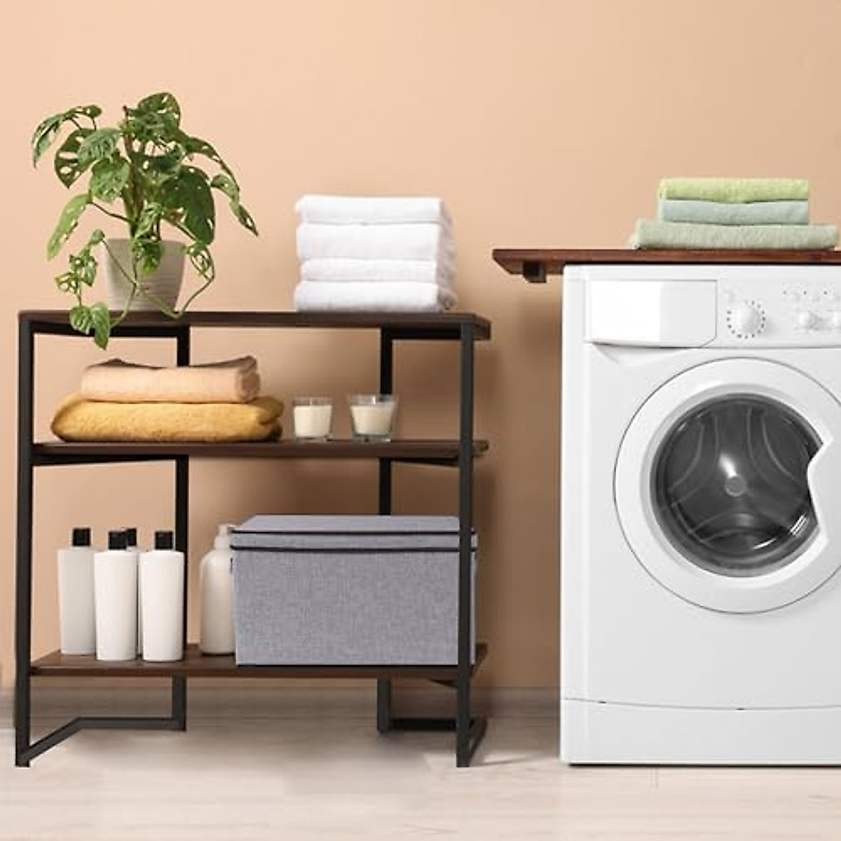 YheenLf Fabric Storage boxes,Storage Baskets for Shelves with Lids, Fabric Storage Bins with Handles, Decorative Linen Closet Organizers Boxes,Medium, Gray, 3-Pack