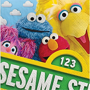 123 SESAME STREET Everyday Sesame Street Elmo Party Supplies Pack Serves 16: Dinner Plates and Luncheon Napkins Cups and Table Cover with Birthday Candles (Bundle for 16)