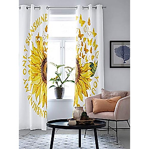 Big buy store Blackout Curtains Panels Sunflower Butterfly Thermal Insulated Grommet Window Curtains White Background Room Darkening Curtain Drapes for Bedroom & Living Room 40inches W x 84inches L