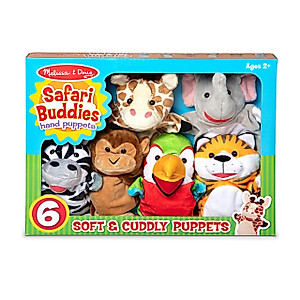 Melissa & Doug Safari Buddies Hand Puppets, Set of 6 (Elephant, Tiger, Parrot, Giraffe, Monkey, Zebra) Soft, Plush Animal Hand Puppets For Toddlers And Kids Ages 2+