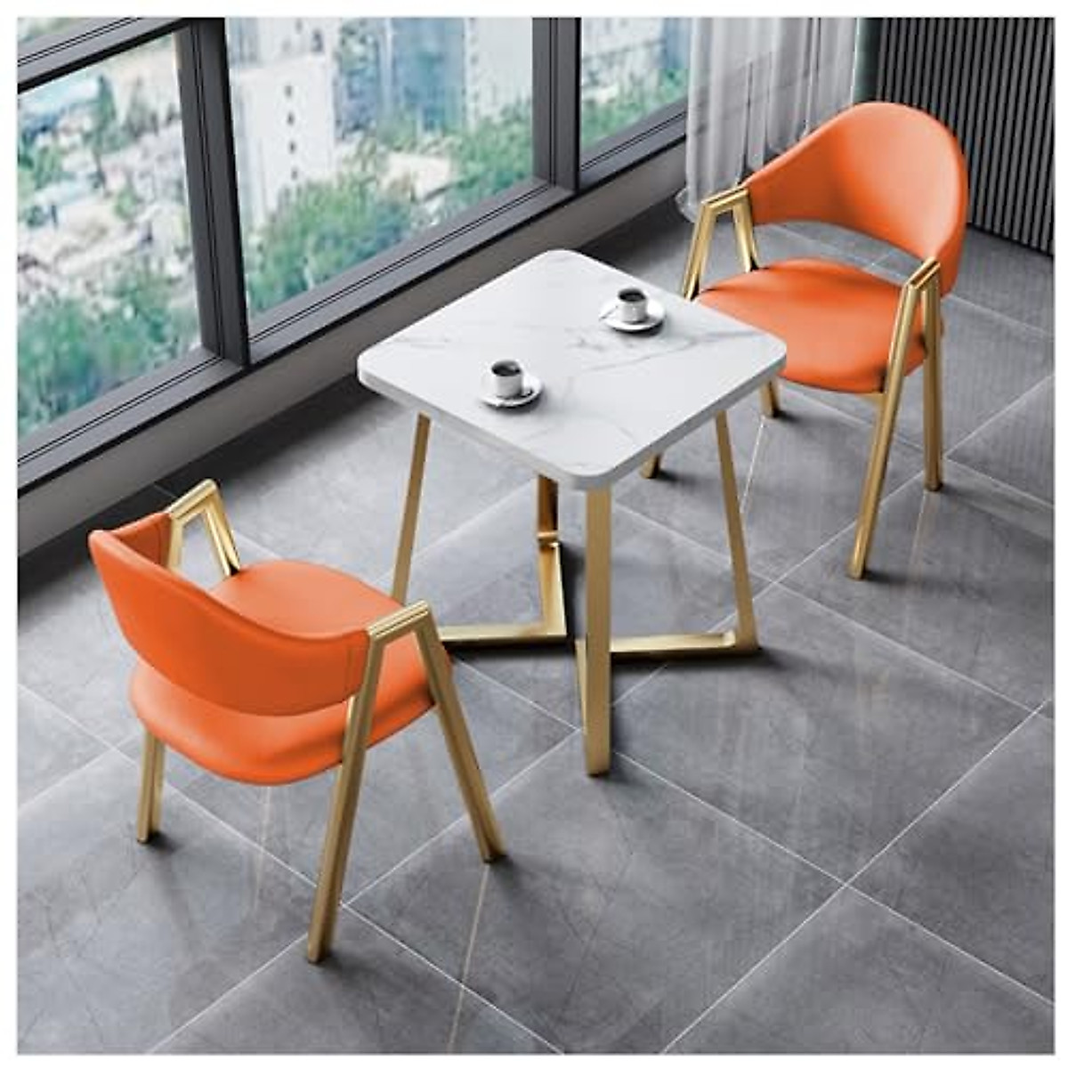 KCTOT Office Reception Round Table and Chair Set,High Density Sponge Cushion,Negotiation Table and Chair Set,Conference Room Table,Imitation Marble Wood Desktop (Color : A)