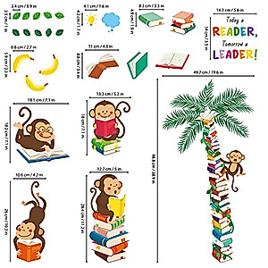 DECOWALL DSL-8065 Monkey Tree Books Wall Stickers Decals for Kids Jungle Reading playroom Toddler Reading Nook Safari Classroom Bedroom Baby Decor DIY Animals Nursery