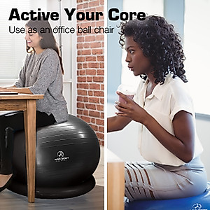 ProBody Pilates Yoga Ball Chair, Exercise Ball Chair with Base or Stand for Home Office Desk Sitting or Workout, 65cm Antiburst Balance Ball & Stability Ball Seat for Back, abs (Blue)