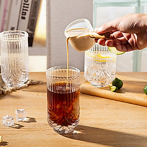 INSETLAN Vintage Glassware Arch Design Glass cups Set of 4, Fashioned Ripple Glassware Highball Glass, Classic Transparent Cocktail Glasses, for Bar Beverages Ice Coffee Juice Water (4pcs-L)