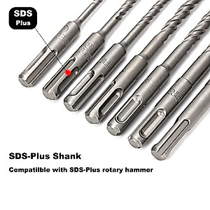 Firecore 7-Piece 6in SDS Plus Bits Set, Carbide Rotary Hammer Concrete Masonry Drill Bits Set for Brick, Stone, Masonry and Concrete - FS21507