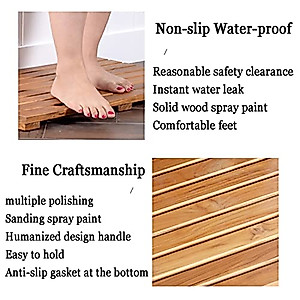 Natural Wooden Shower Mat,Bamboo Bath Mat,Teak Shower Mat,Non Slip Indoor Or Outdoor Shower Mat,Waterproof Mat for Spa, Sauna, Kitchen Or Camp Shower,Customizable,60x80cm/24x31in