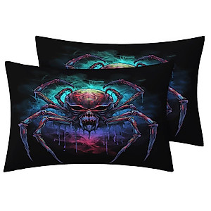 NANDHA Spider Sheet Set Full Size - Halloween Bed Sheets - Horror Printed Bedding Sheets & Pillowcases - Super Soft & Deep Pocket & Winkle Free - 4 Piece (Flat, Fitted Sheet & 2 Pillowcases)