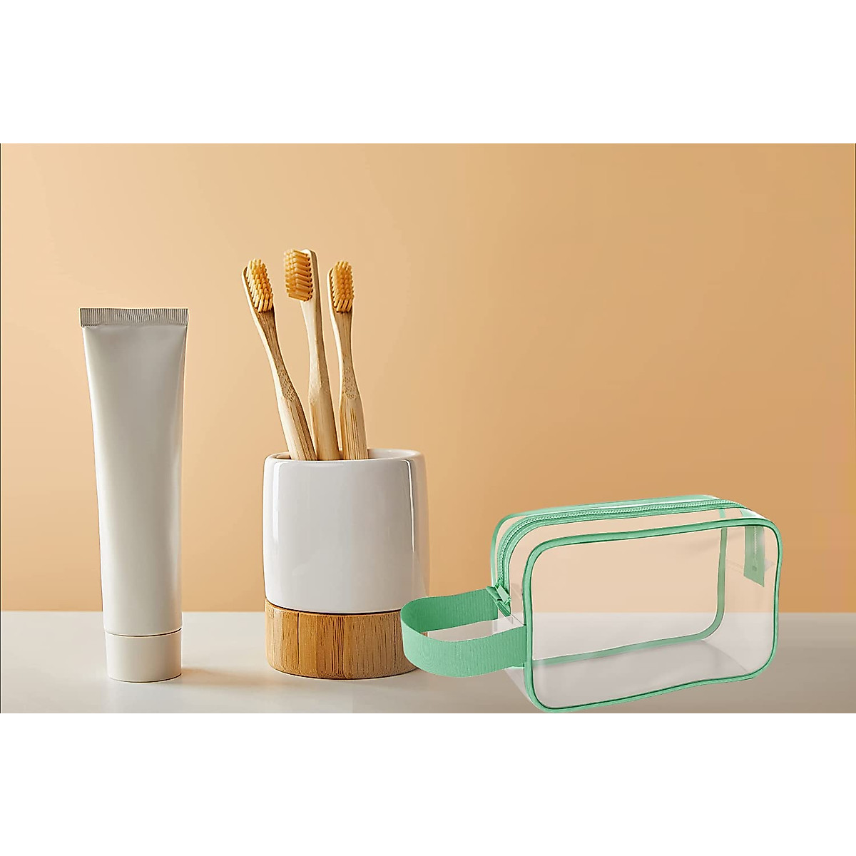 Axe Sickle 2 Pack Clear Cosmetics Bag Waterproof Plastic Organizer Bag with Zipper Portable Clear Makeup Cosmetic Bag for Travel Bathroom Toiletry Organizer, Pink, Green