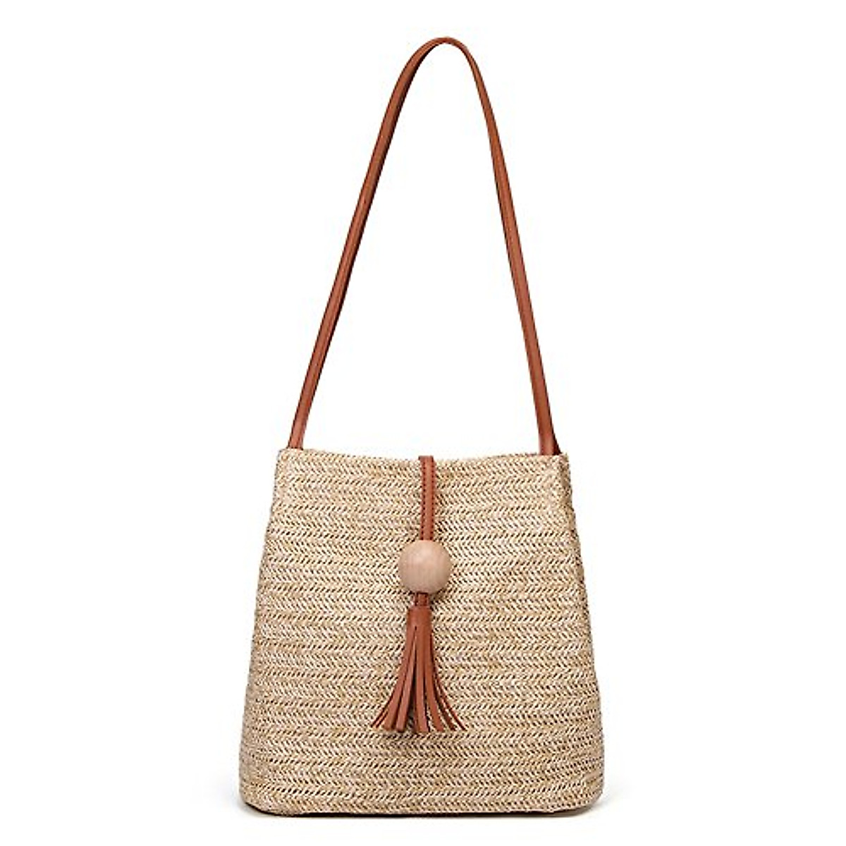 GL-Turelifes Medium Straw Bag Hand Weave Beach Handbag Summer Crossbody Shoulder Bags Bucket Tassel Totes for Women