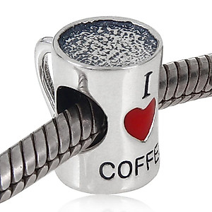 Choruslove I Love Savoury Coffee Cup Charms, 925 Sterling Silver Red Enamel Heart Coffe Mug Beads, Compatible with Pandora Charm Bracelet Gift for Friends/Wife